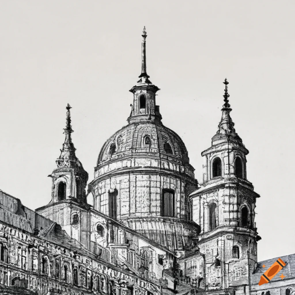 Pencil drawing of baroque architecture on Craiyon