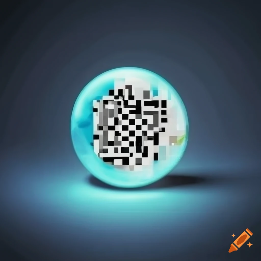 Minimalist logo with qr code inside a glass marble