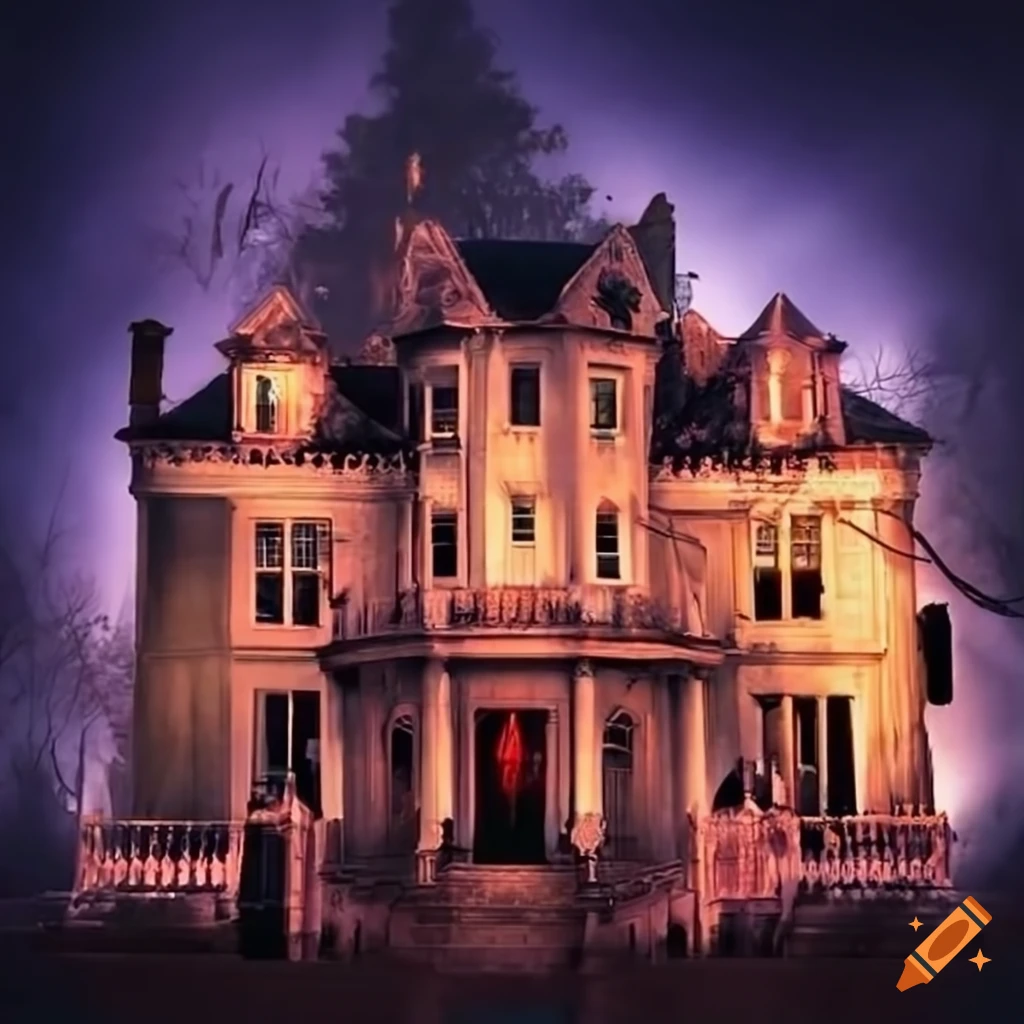 Haunted mansion in the night of halloween