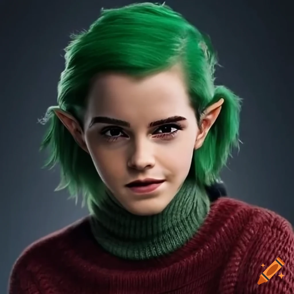 Emma watson dressed as an elf with green hair on Craiyon