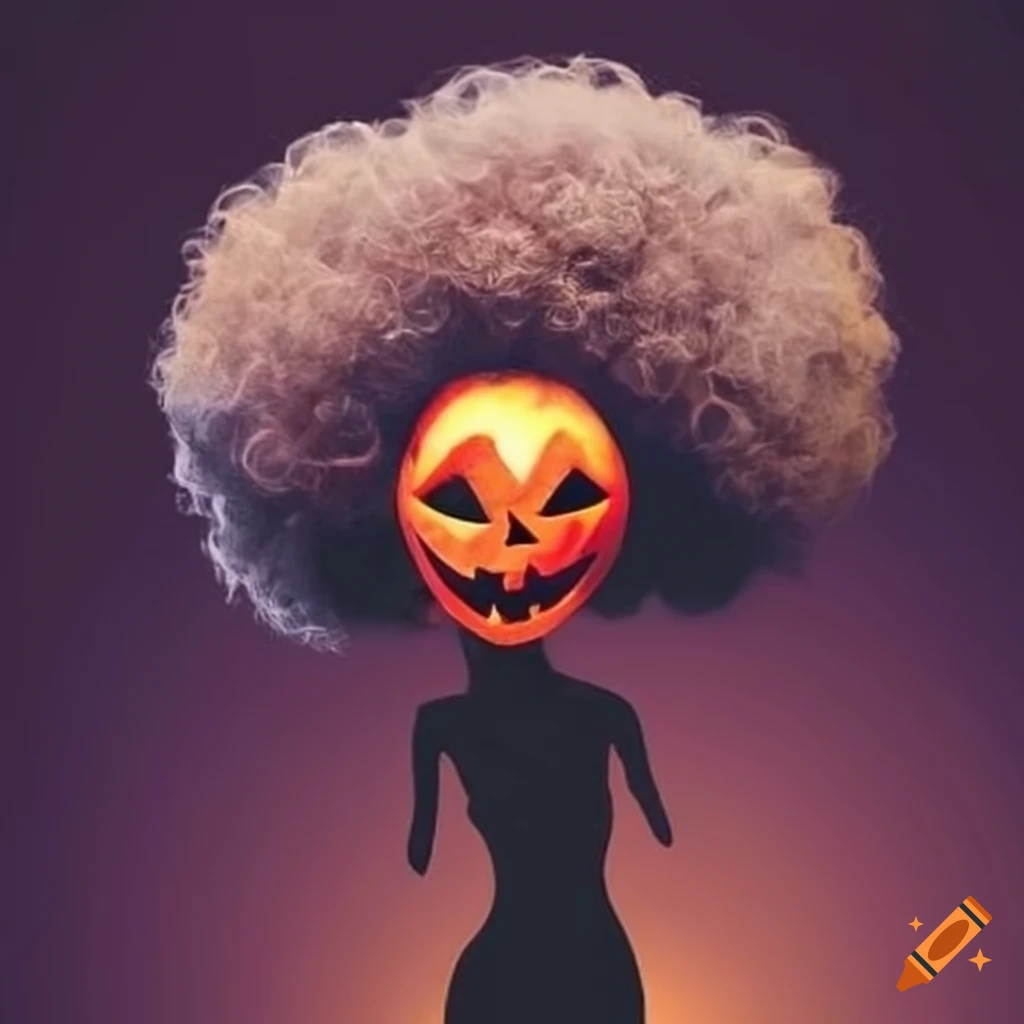 Pumpkin with a grey afro for halloween