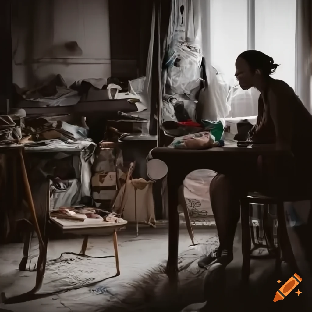 Image of a couple having a conversation in a messy room on Craiyon