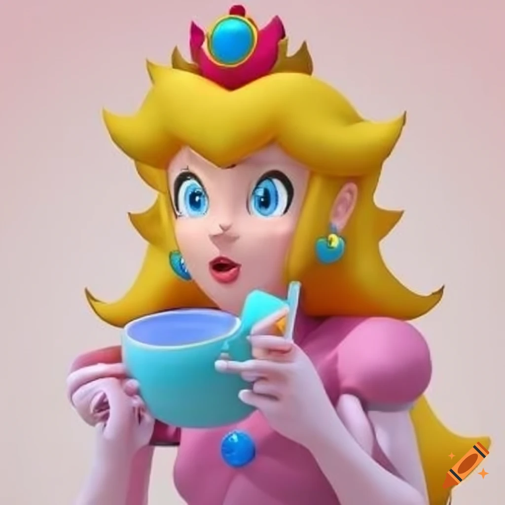 Princess peach enjoying a cup of tea