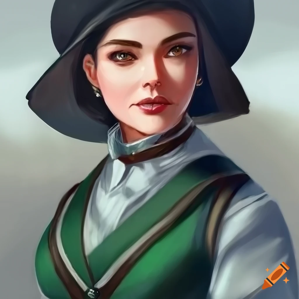 Elegant woman in coachman outfit with long black hair