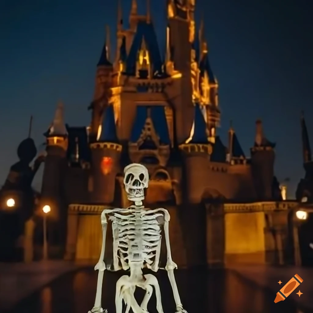 Skeleton in front of a castle on Craiyon