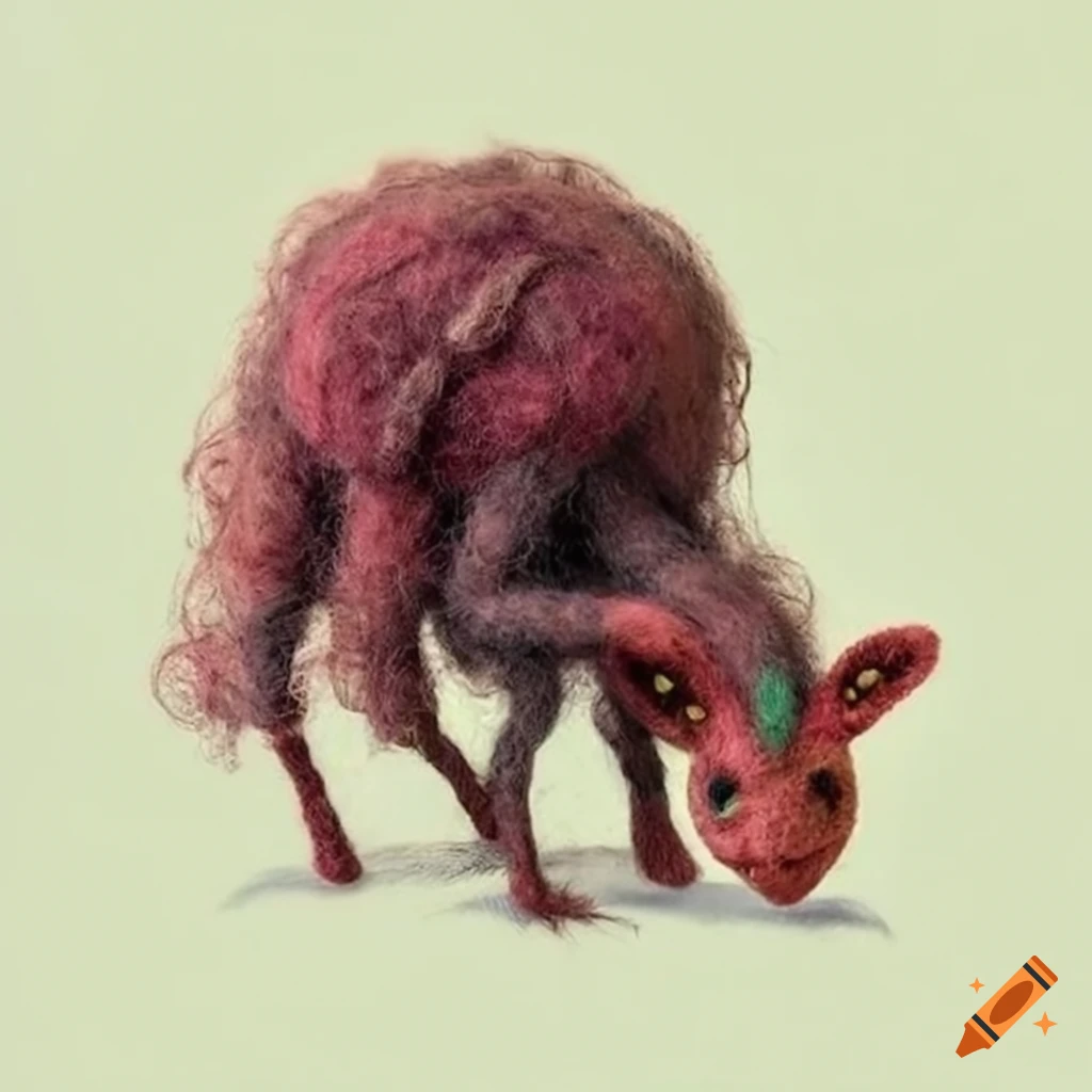 Fantasy felted wool creatures wearing special clothing on Craiyon