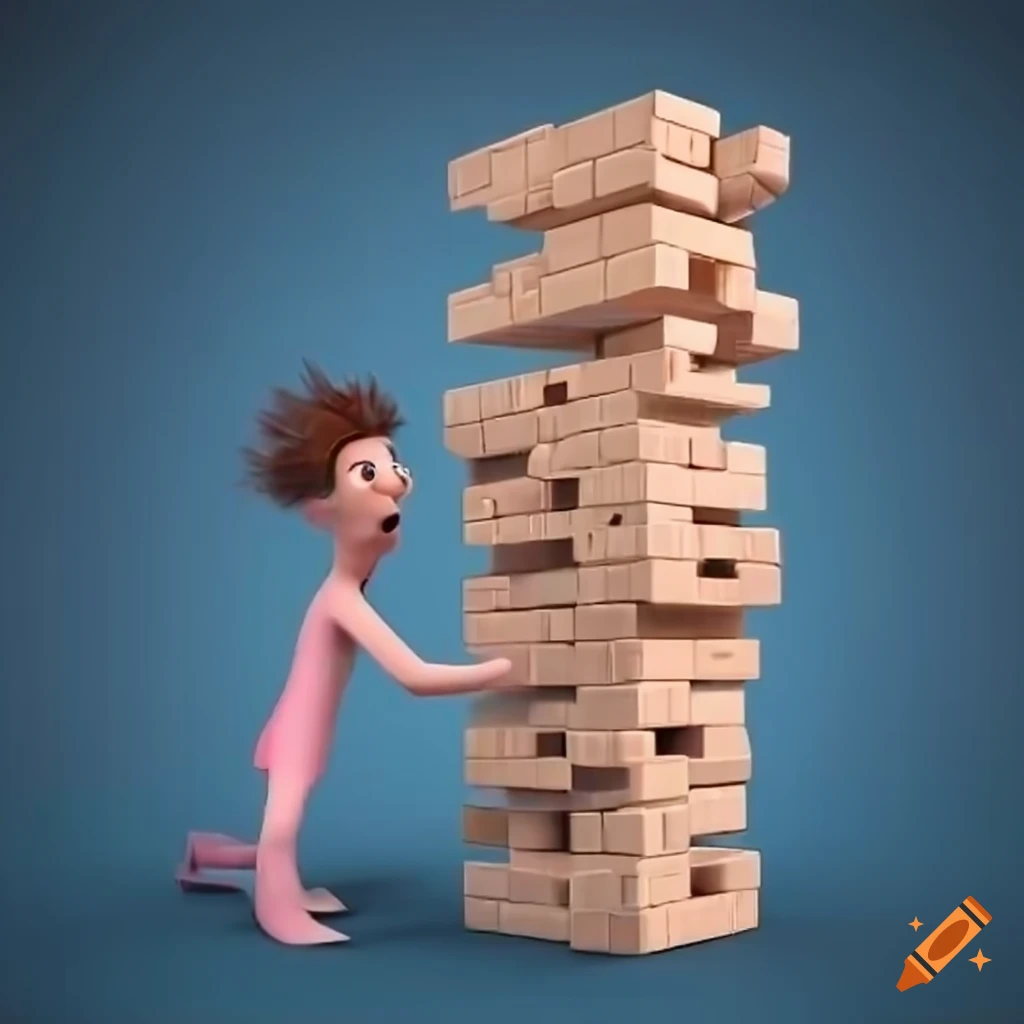Funny meme of playing jenga on Craiyon