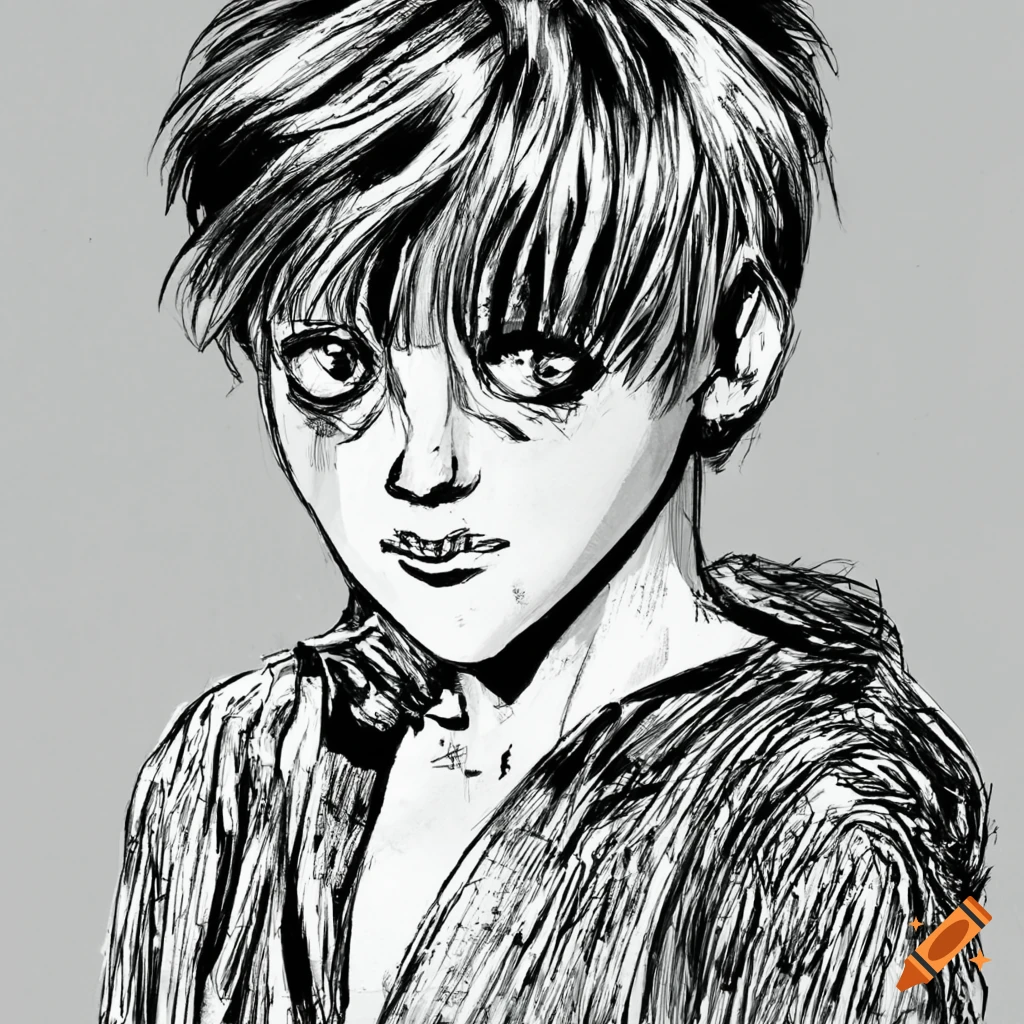Manga-style illustration of a young lad with mullet hair and freckles ...