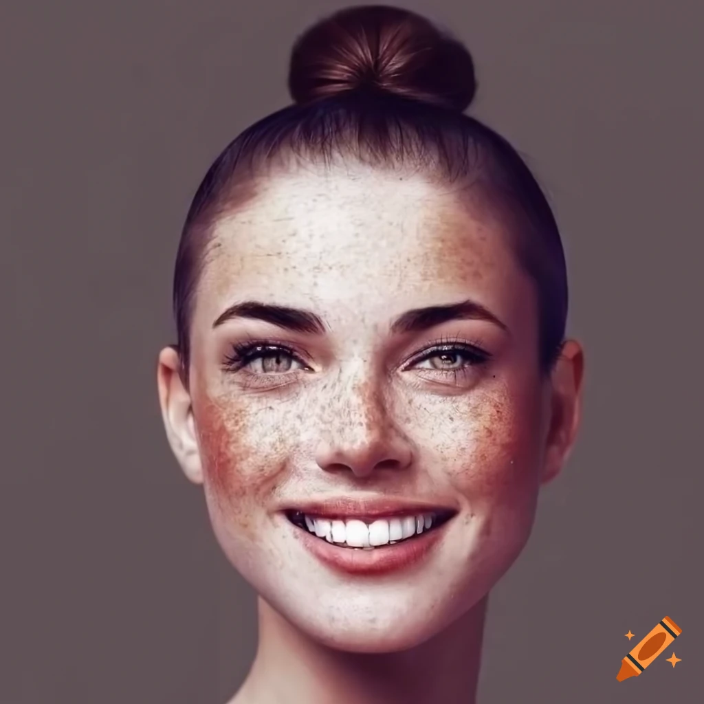 Full portrait of a beautiful woman with freckles