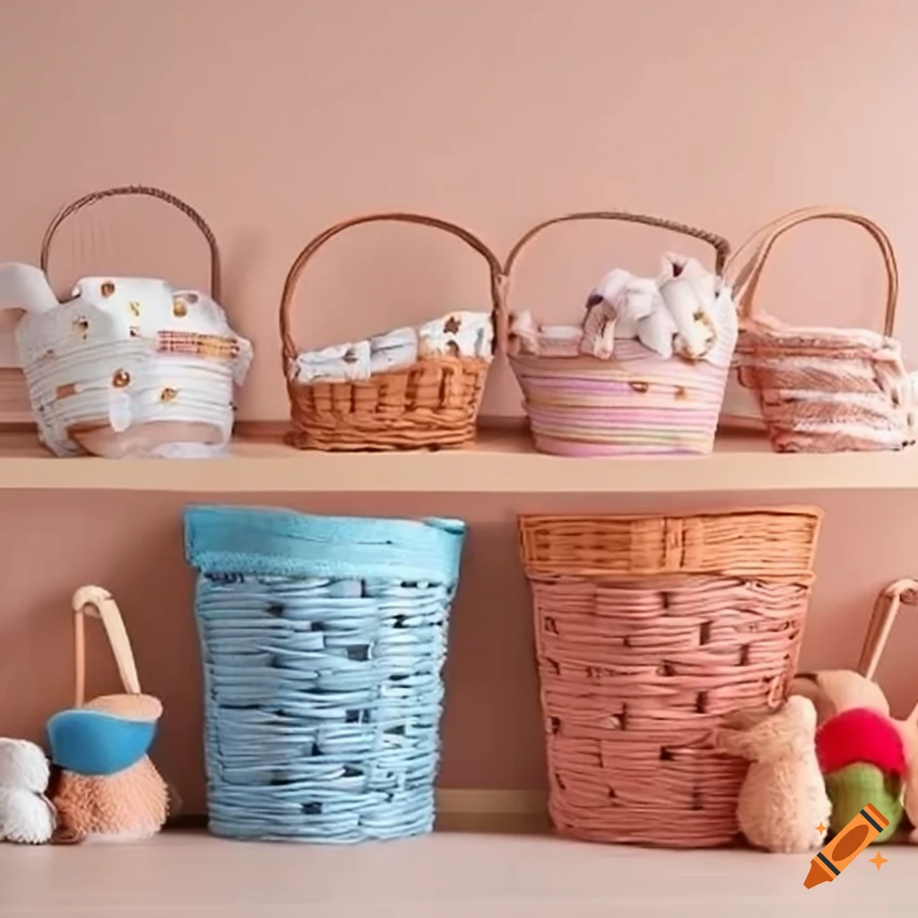 Colorful cotton baskets for living room on Craiyon