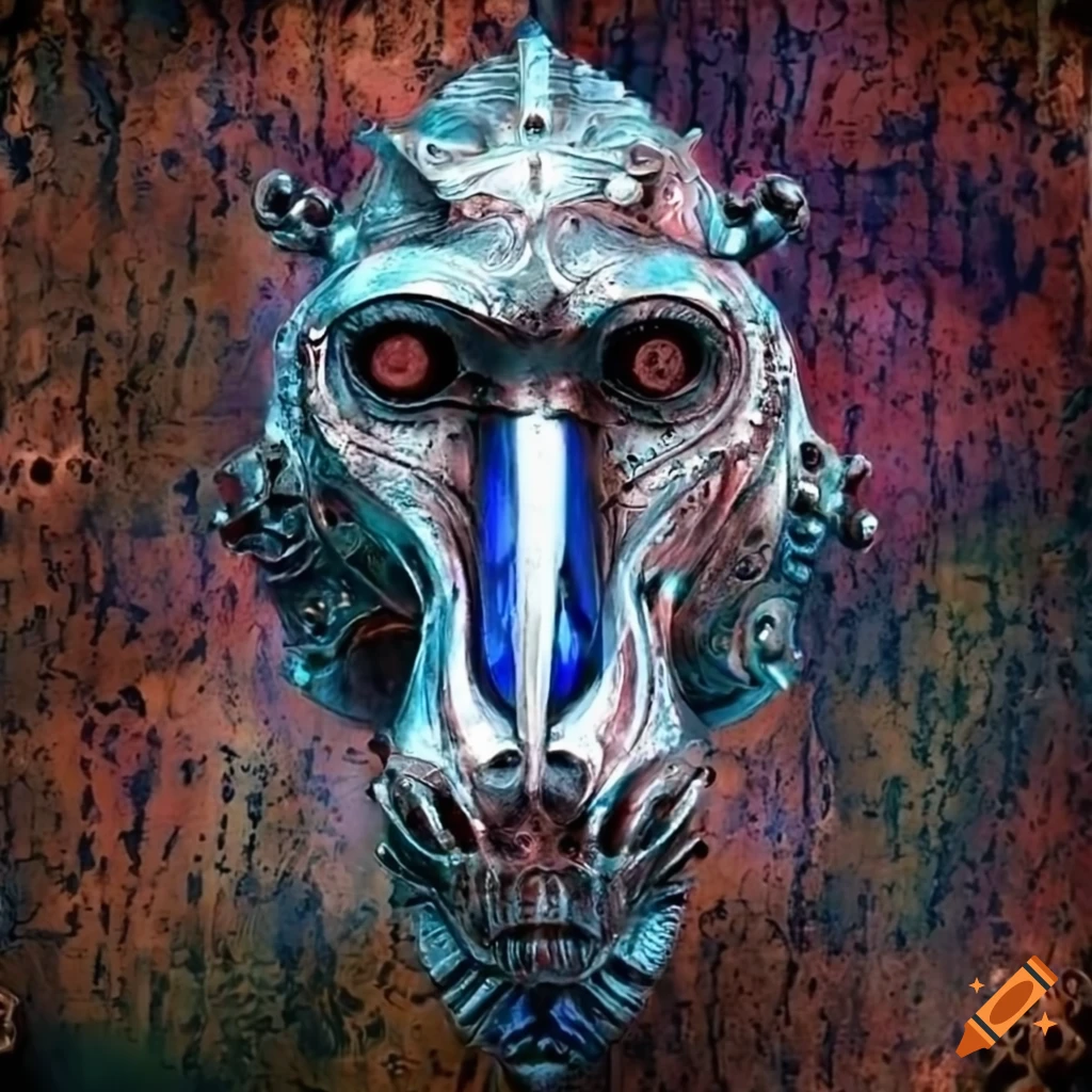 Biomechanical mandrill steampunk death mask on african background on ...