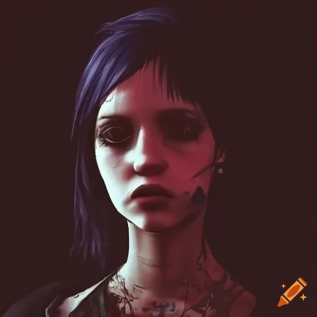 Retro style image of goth lady in playstation 2 game on Craiyon