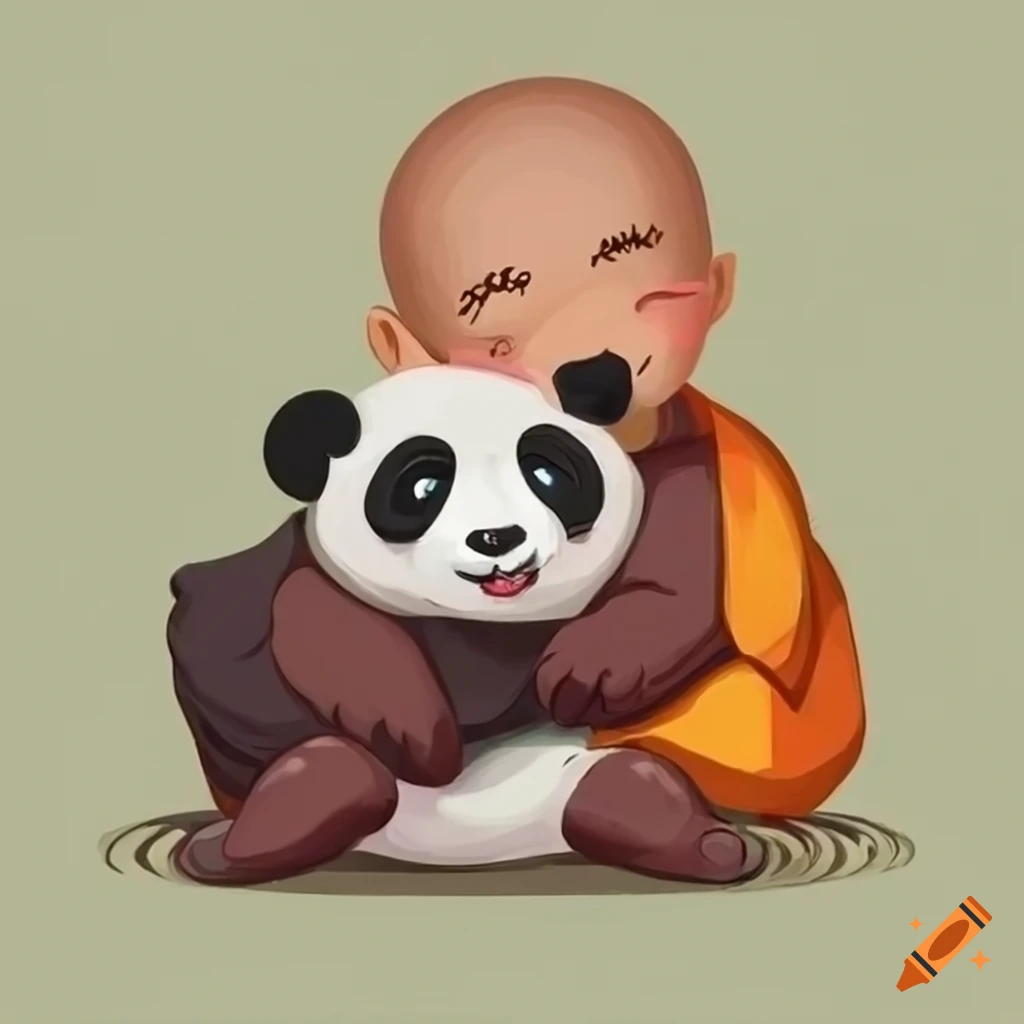 Monk playing with a panda on Craiyon