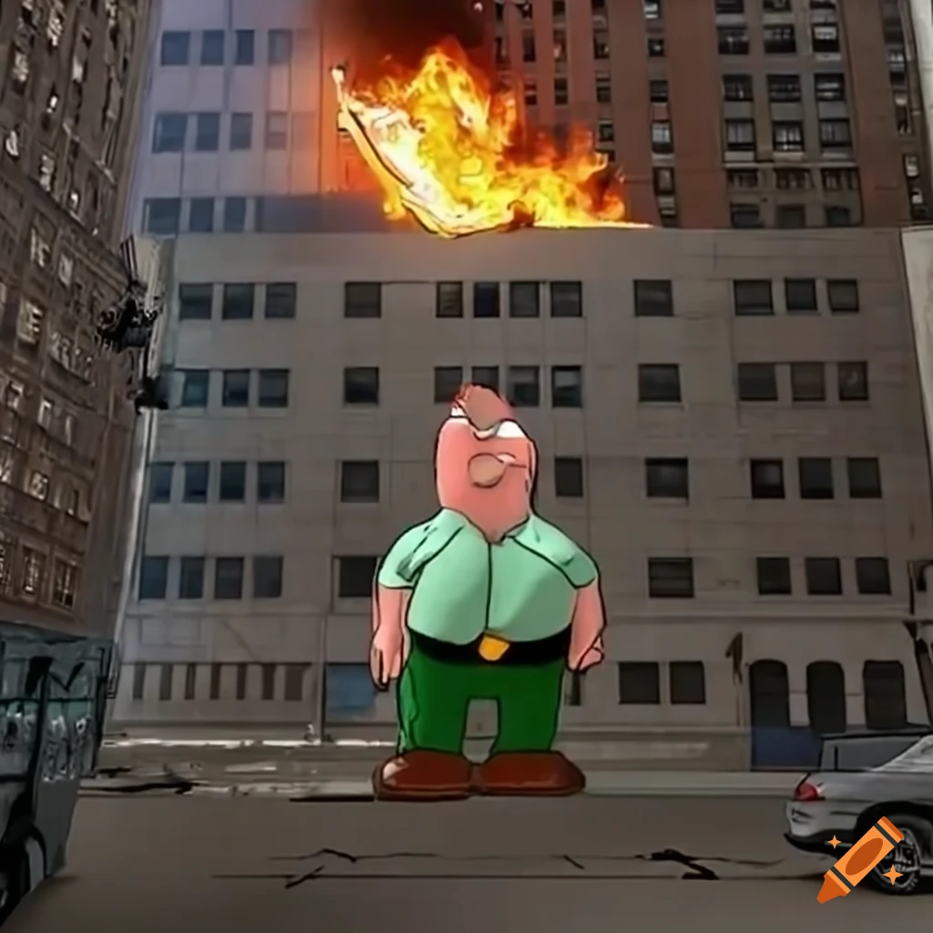 3D rendering of Peter Griffin in apocalyptic New York on Craiyon