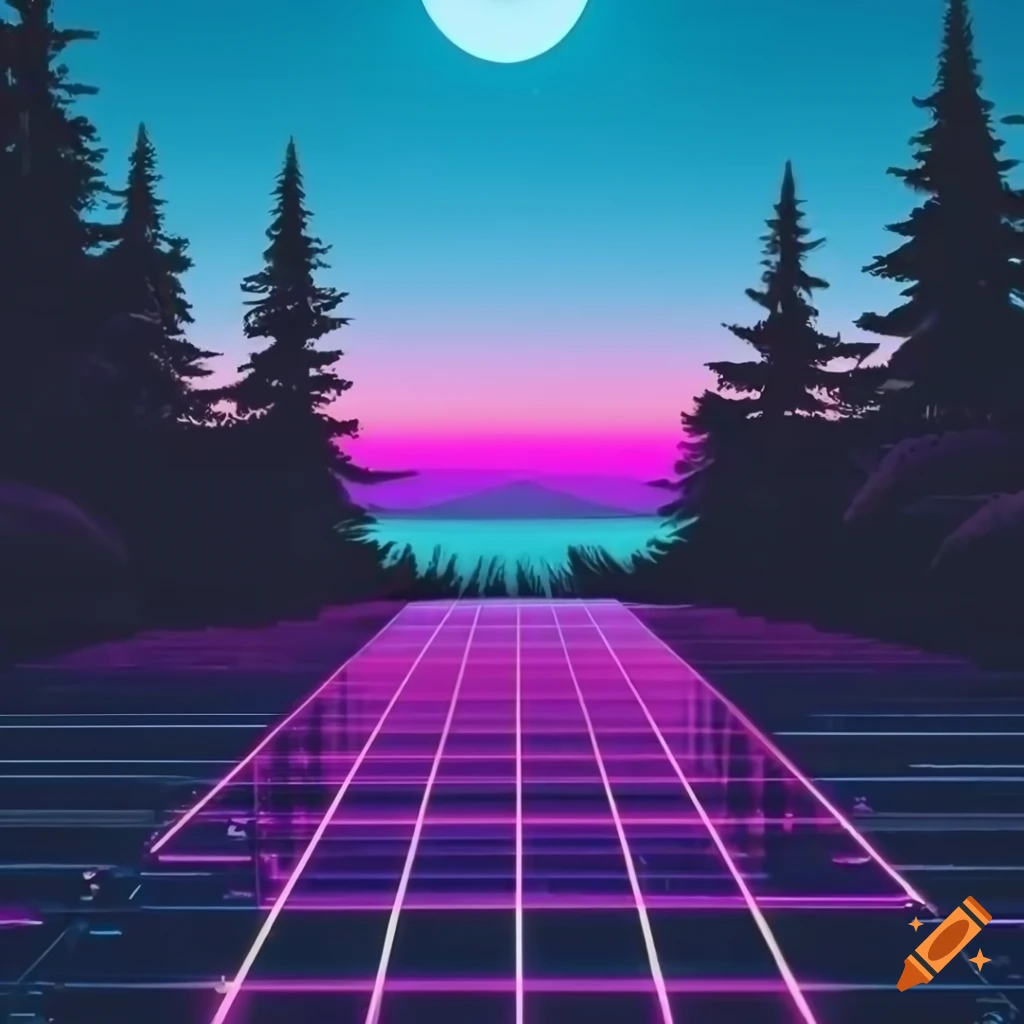 Retro 80's synthwave cover on Craiyon