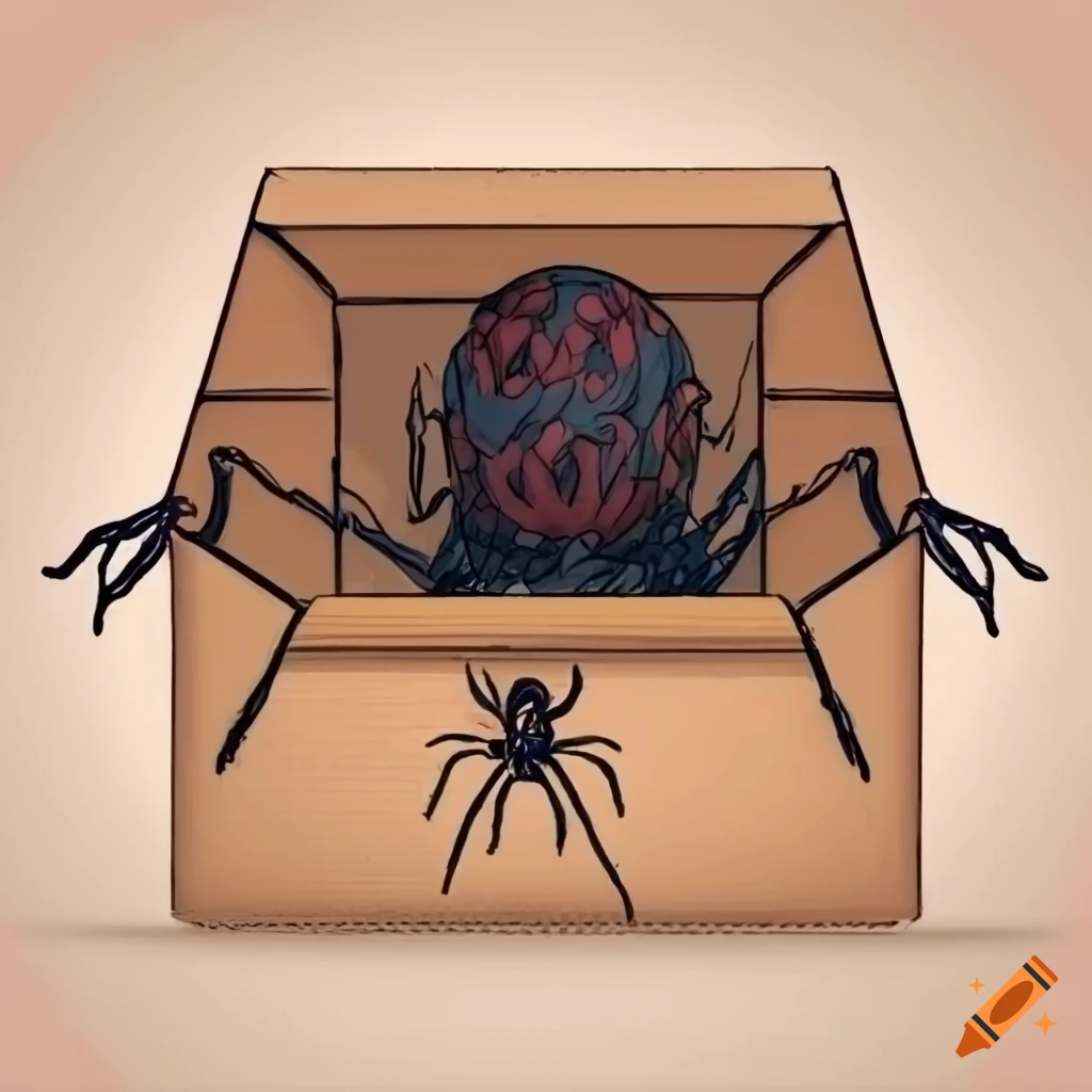 Lineart of a cardboard box with spiders