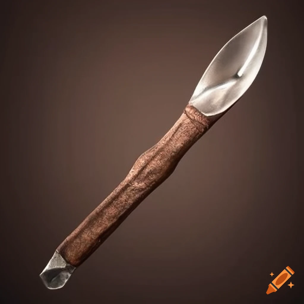 Intricately carved bone spear on brown cloth background on Craiyon