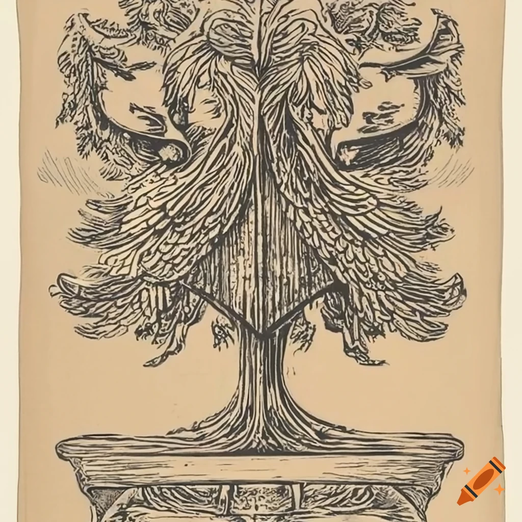 Coat of arms with a stylized maple tree and diamond pattern on Craiyon