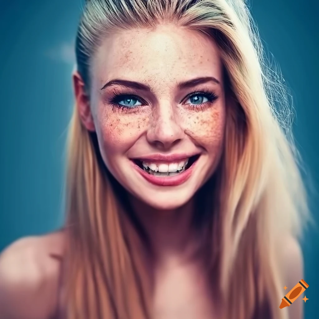 Portrait of a beautiful young woman with freckles and blonde hair