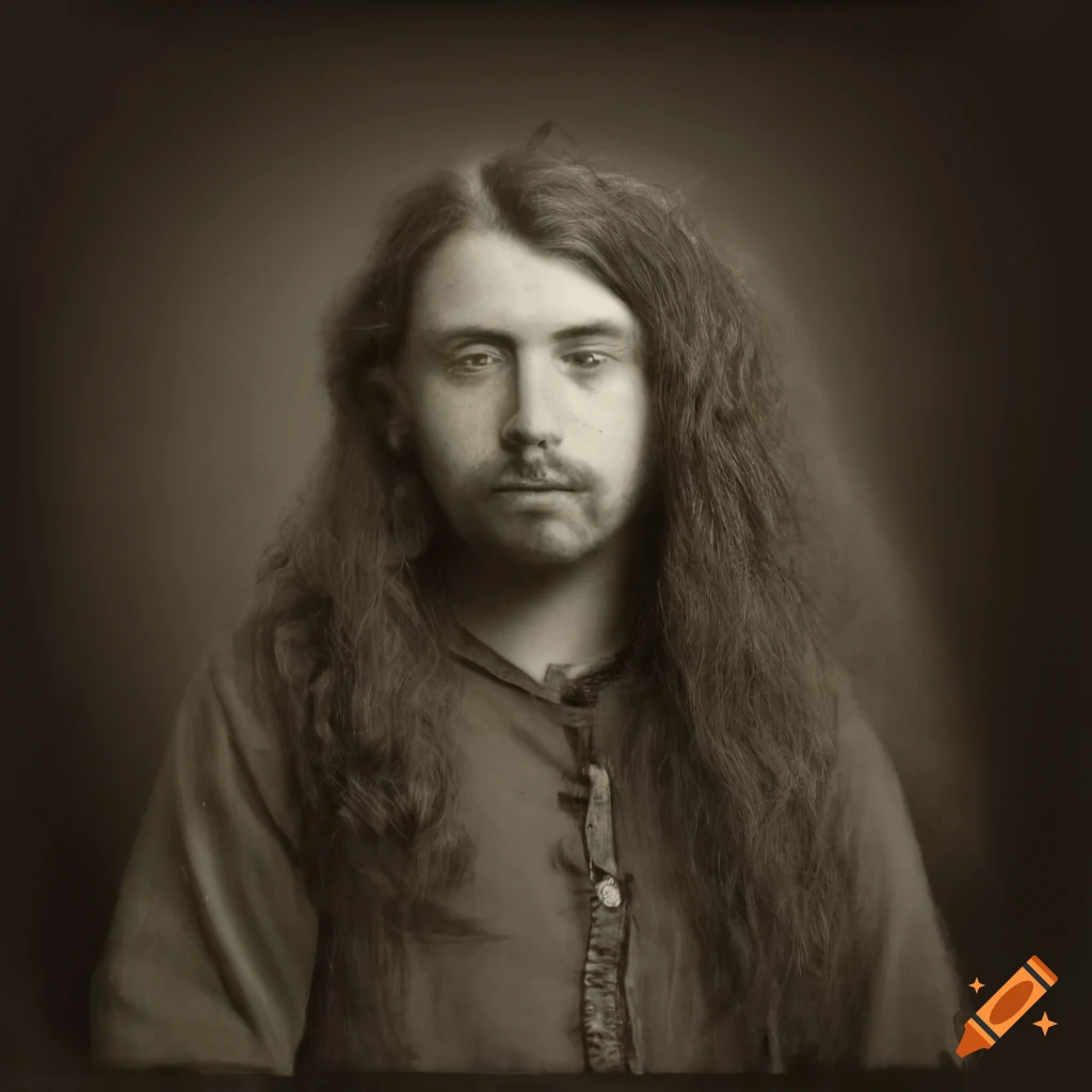 Portrait of a young man with rugged appearance and long hair on Craiyon