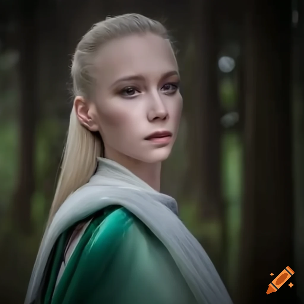 Image of a jedi elf with green eyes holding a lightsaber on Craiyon