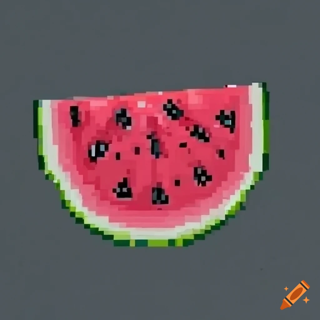 Pixel art acrylic painting of a watermelon slice on black background on ...