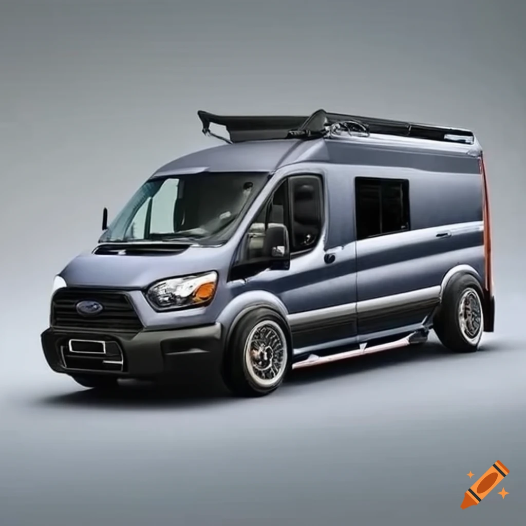 Gray ford transit transformed into a low rider on Craiyon