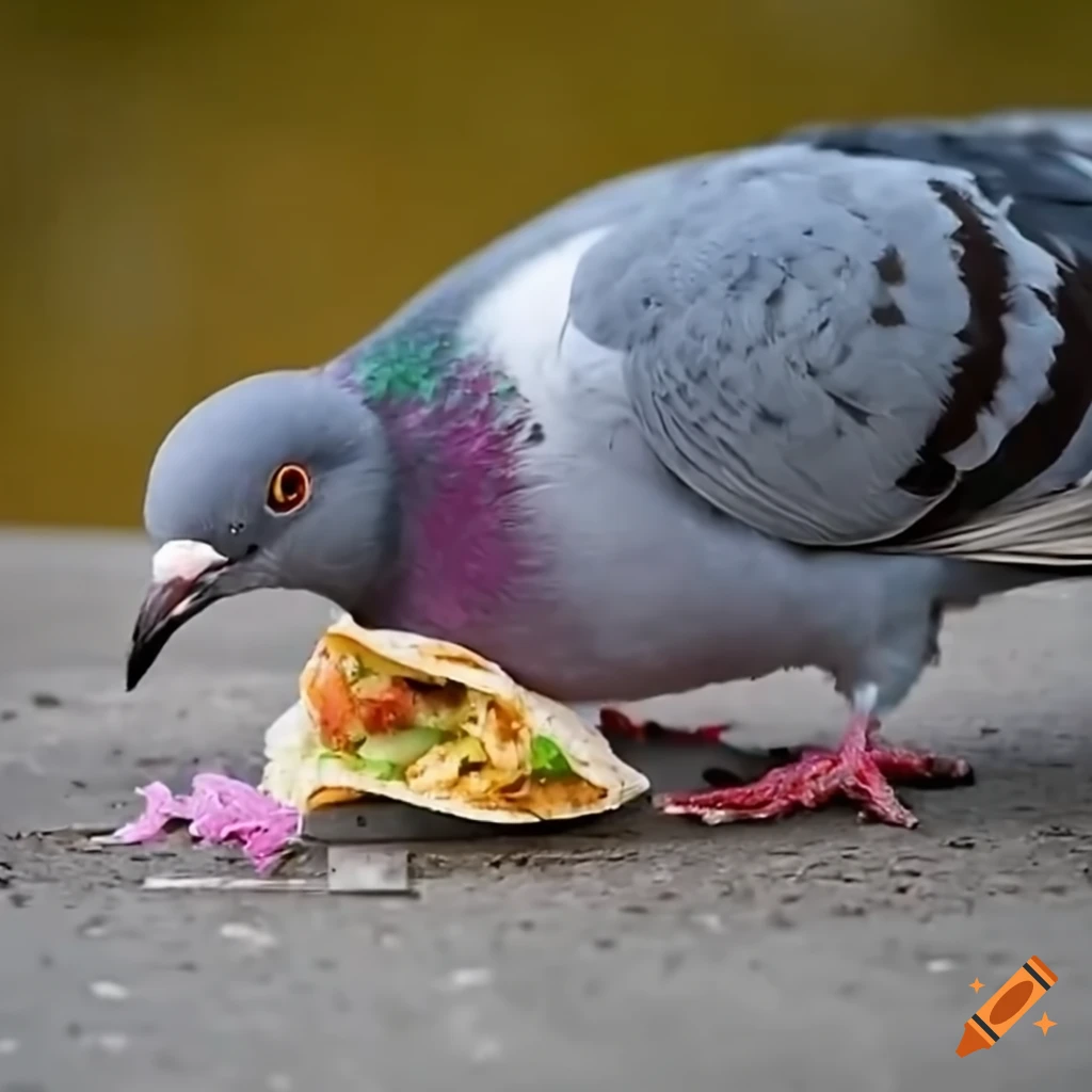 Pigeon eating a taco in munich on Craiyon