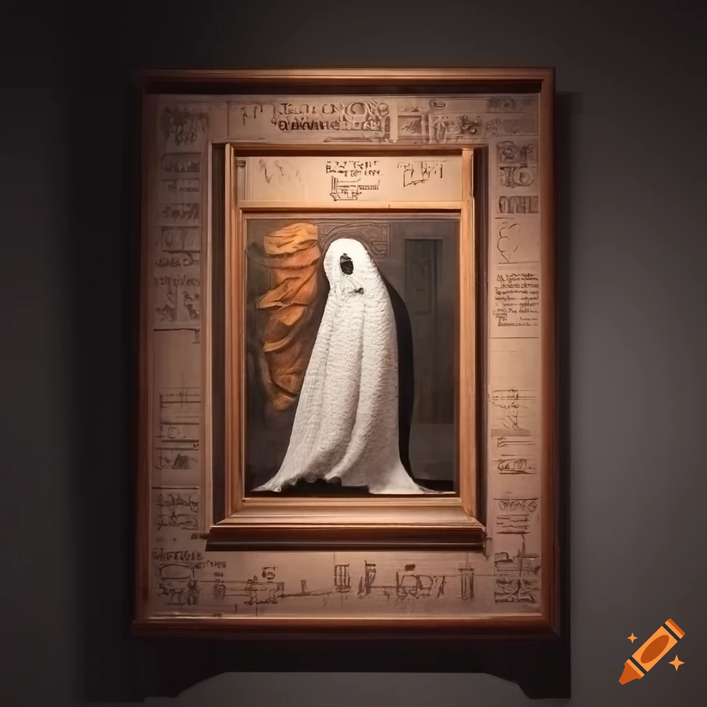 Museum display of a ghost patch design on Craiyon