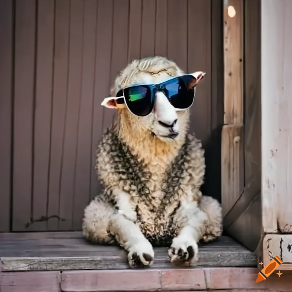 Funny image of a sheep smoking and wearing sunglasses on Craiyon