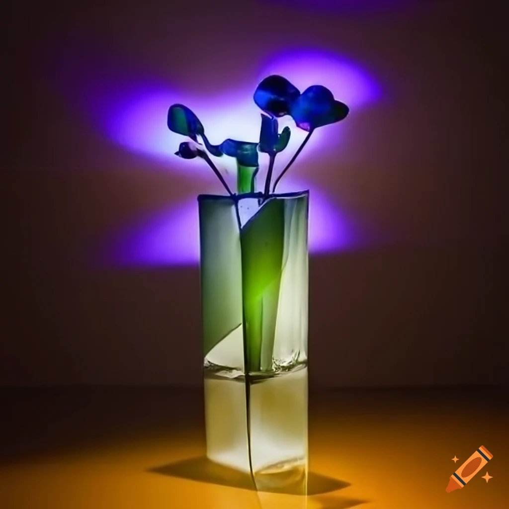 Dramatic lighting on a cubist glass vase