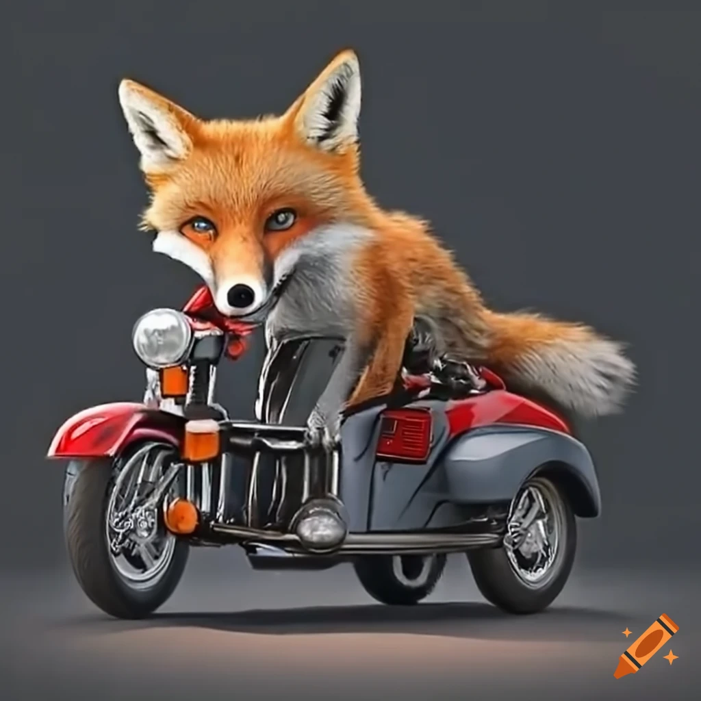 Image of a fox riding a motorcycle