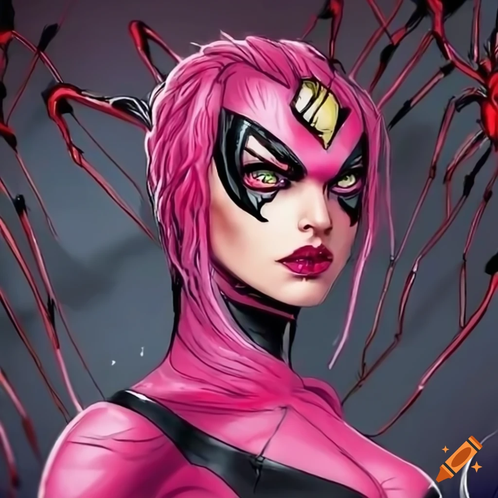 Illustration of a pink widow spider-woman on Craiyon