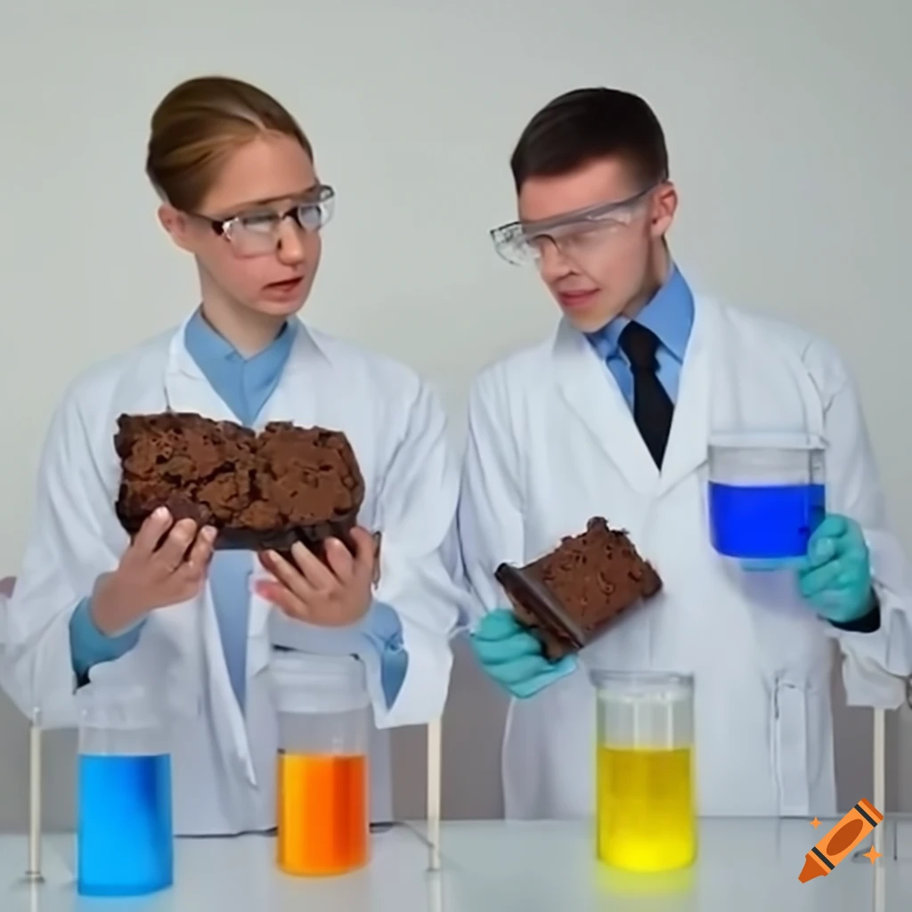 Scientists eating brownies in a laboratory on Craiyon