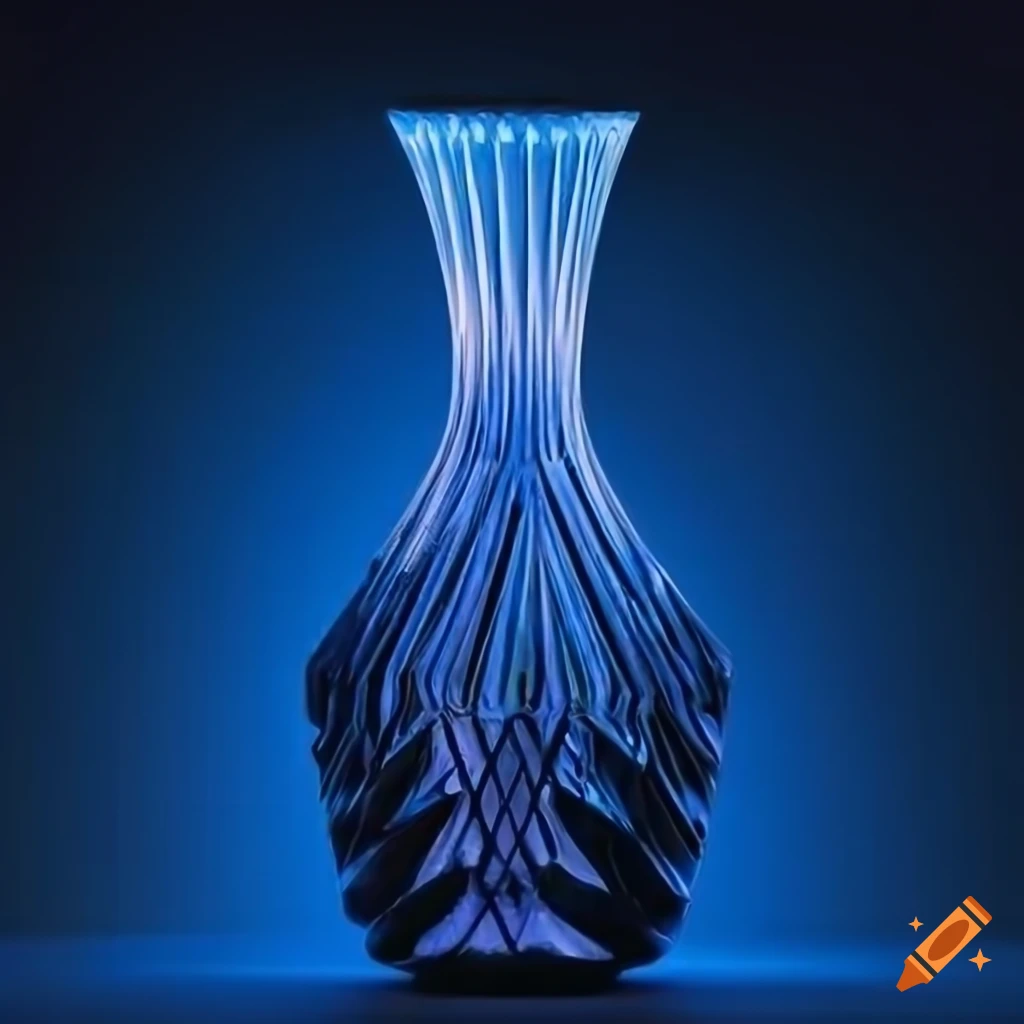 Photo of a blue art deco vase in dramatic lighting