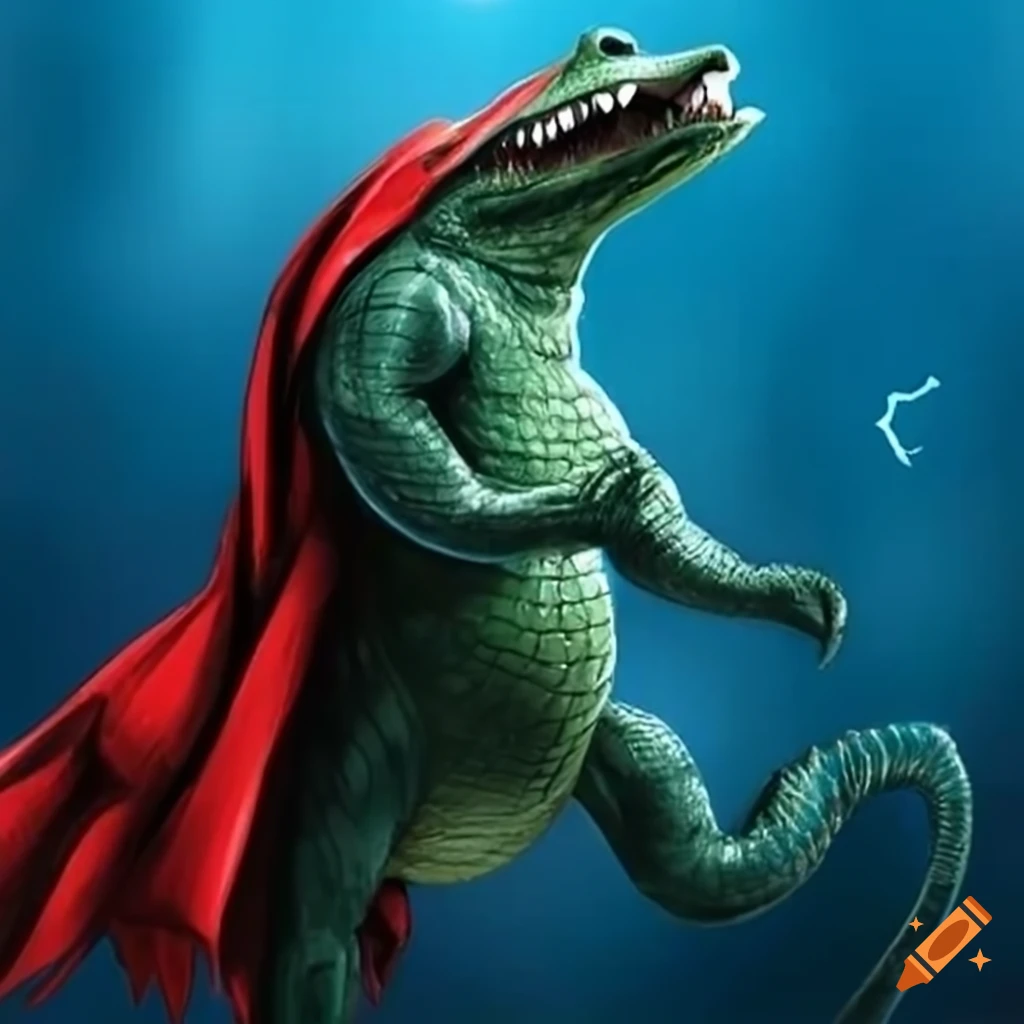Image of an alligator dressed as superman on Craiyon