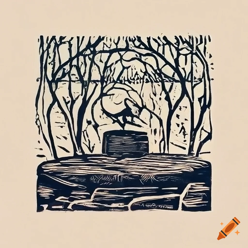 Linocut style stone table on Craiyon