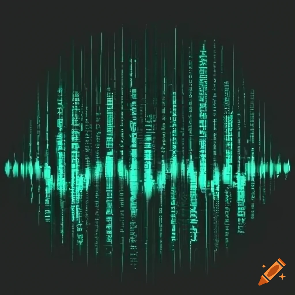Binary code forming a sound wave pattern on Craiyon