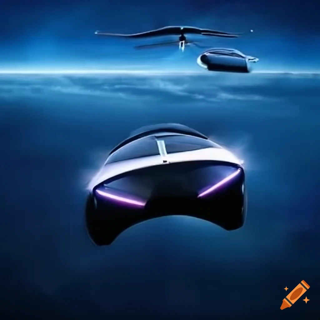 Futuristic flying car in the sky on Craiyon