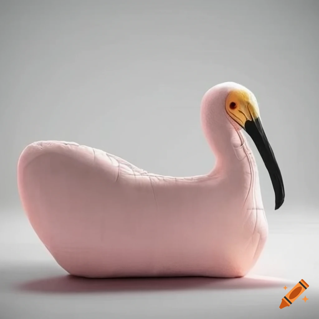 White leather sofa shaped like a stuffed spoonbill on Craiyon
