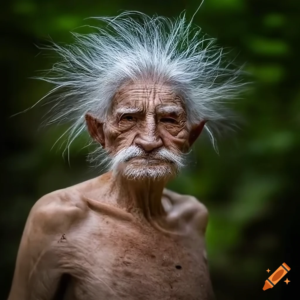 Old man with spiky hair and stilts