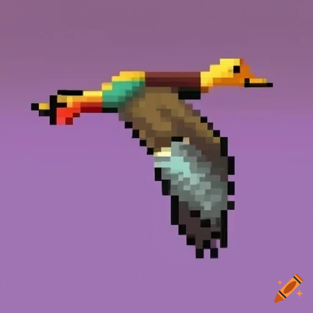 Pixel art of a flying duck on Craiyon