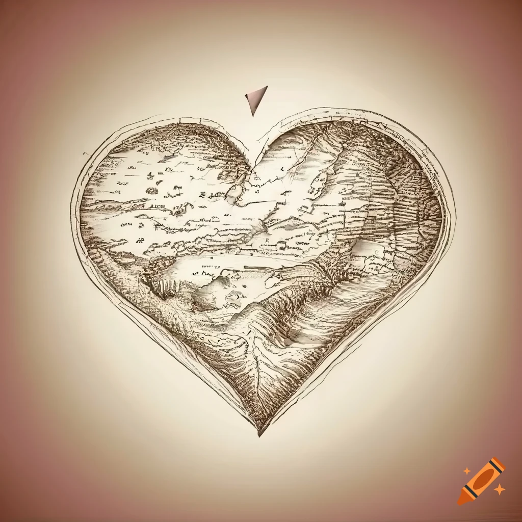 Heart-shaped fantasy map on Craiyon