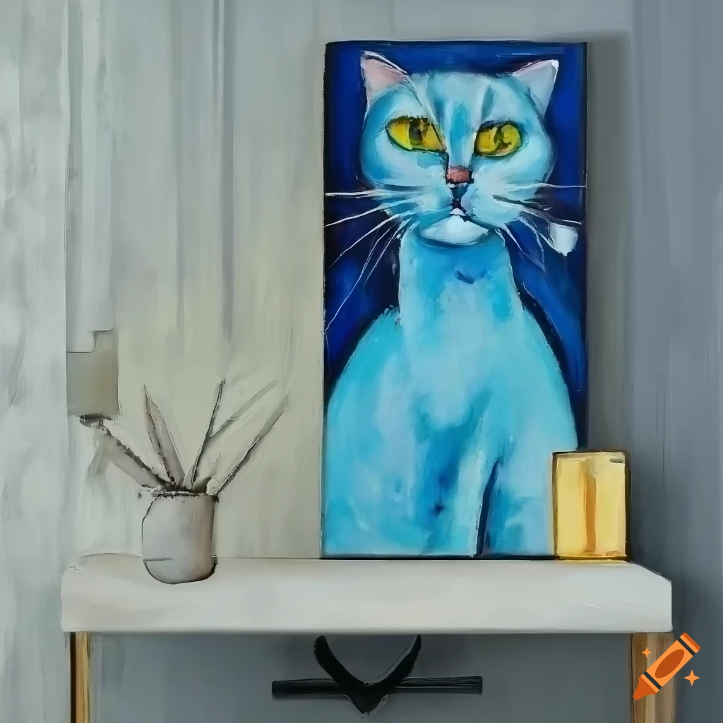 Modigliani oil painting of a cat and butterfly