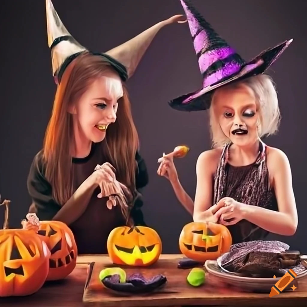 Witches cooking candy for halloween