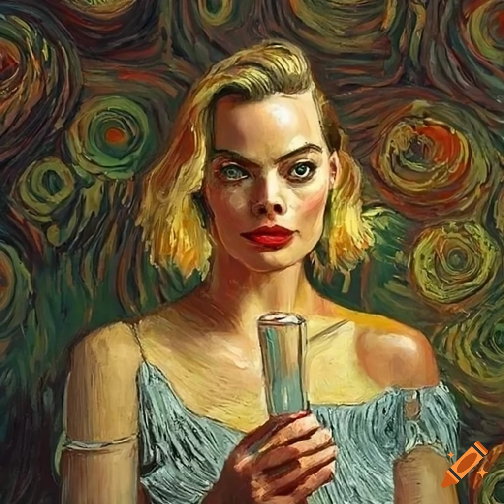 Portrait of margot robbie with a glass bong on Craiyon