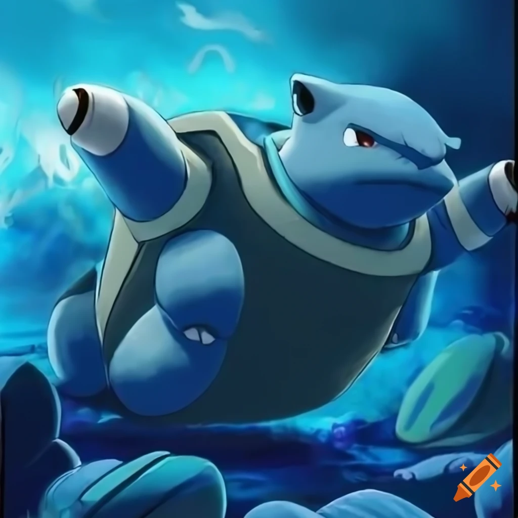 Acrylic painting of blastoise in deep ocean