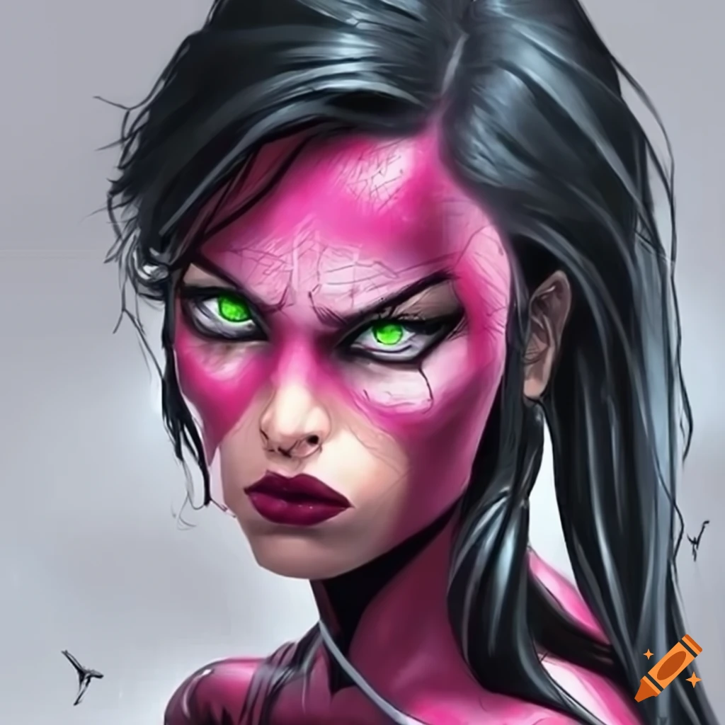 Image of a pink widow spider-woman on Craiyon
