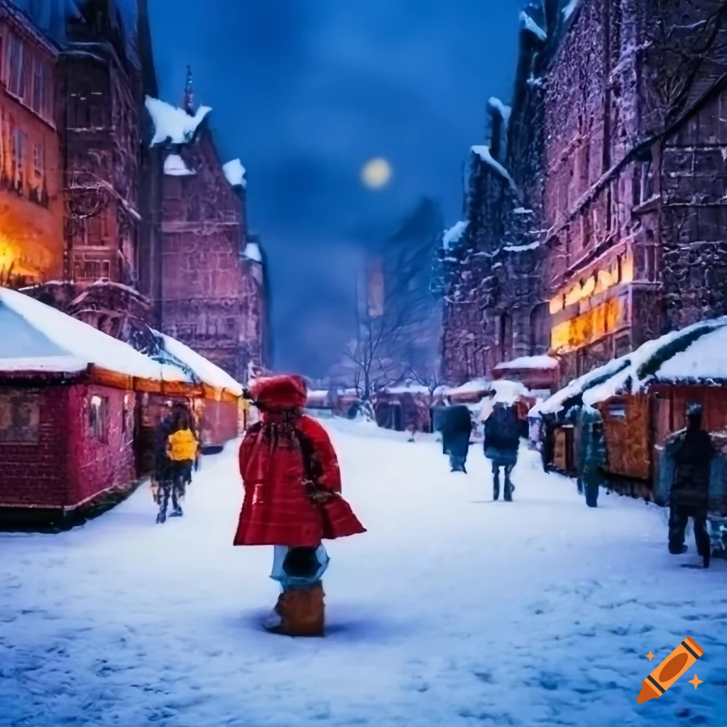 Christmas Market Scene With Snow And Snowman On Craiyon