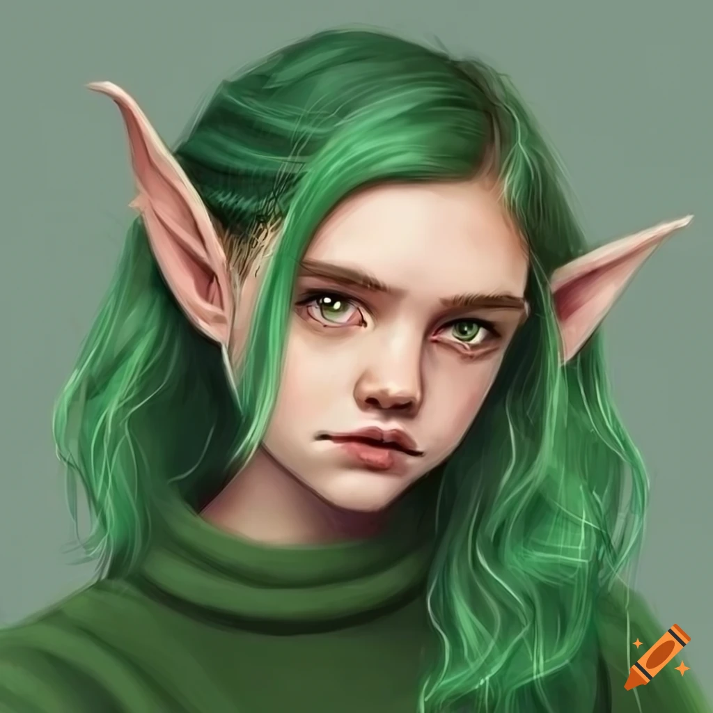 Realistic illustration of Hannah Murray with green hair and elf ears on ...